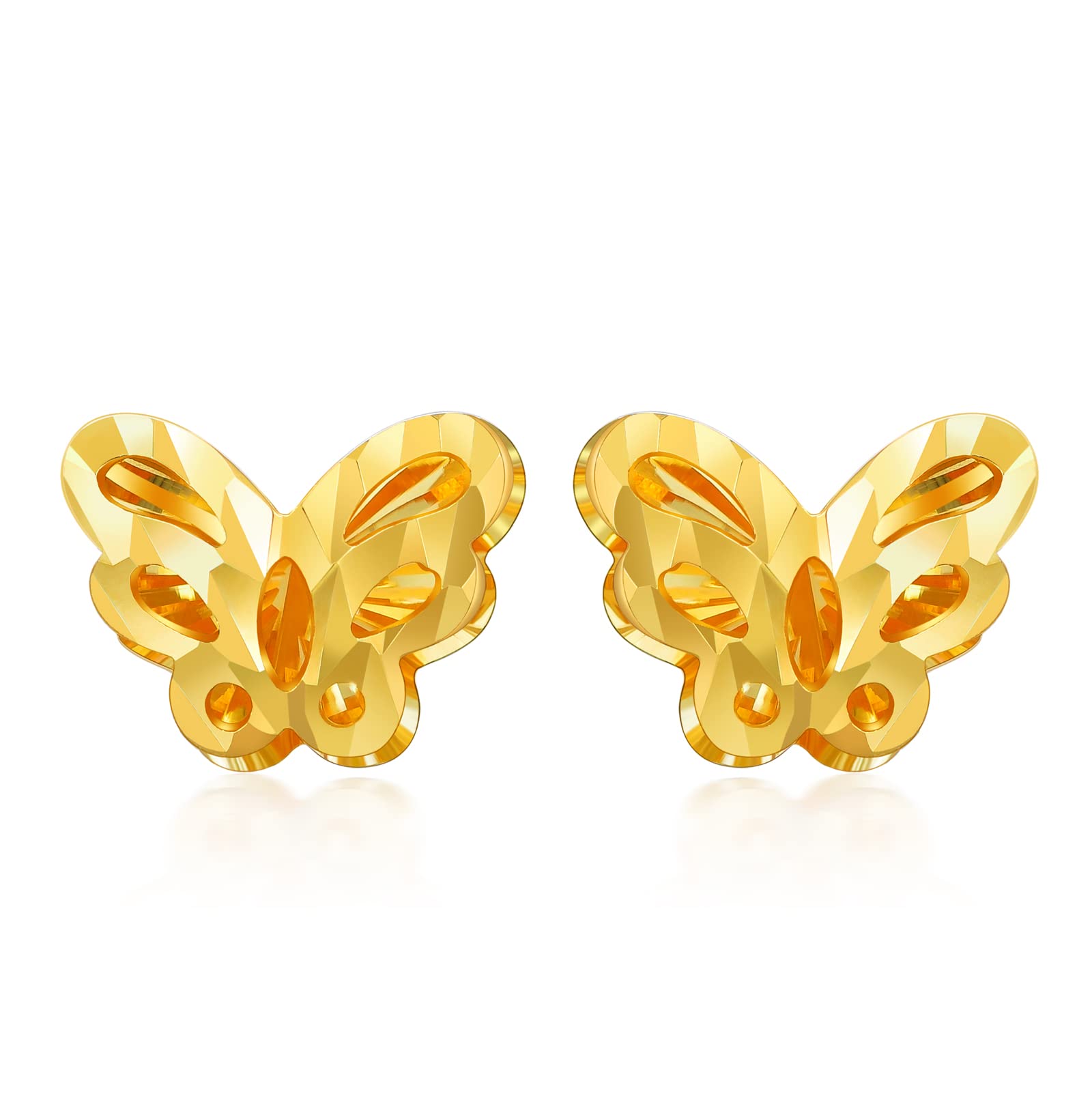 18kt Solid Gold Butterfly Earrings for Women, Delicate Yellow Gold Diamond-cut Butterfly Stud Jewelry Anniversary Present for Her, Wife, Mom, Girlfriend