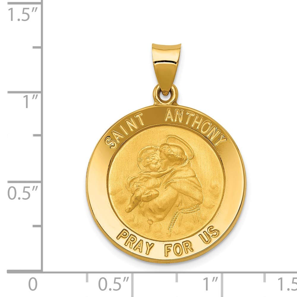 14k Yellow Gold Catholic Patron Saint Anthony Medal Pendant Charm - 31mm x 23mm