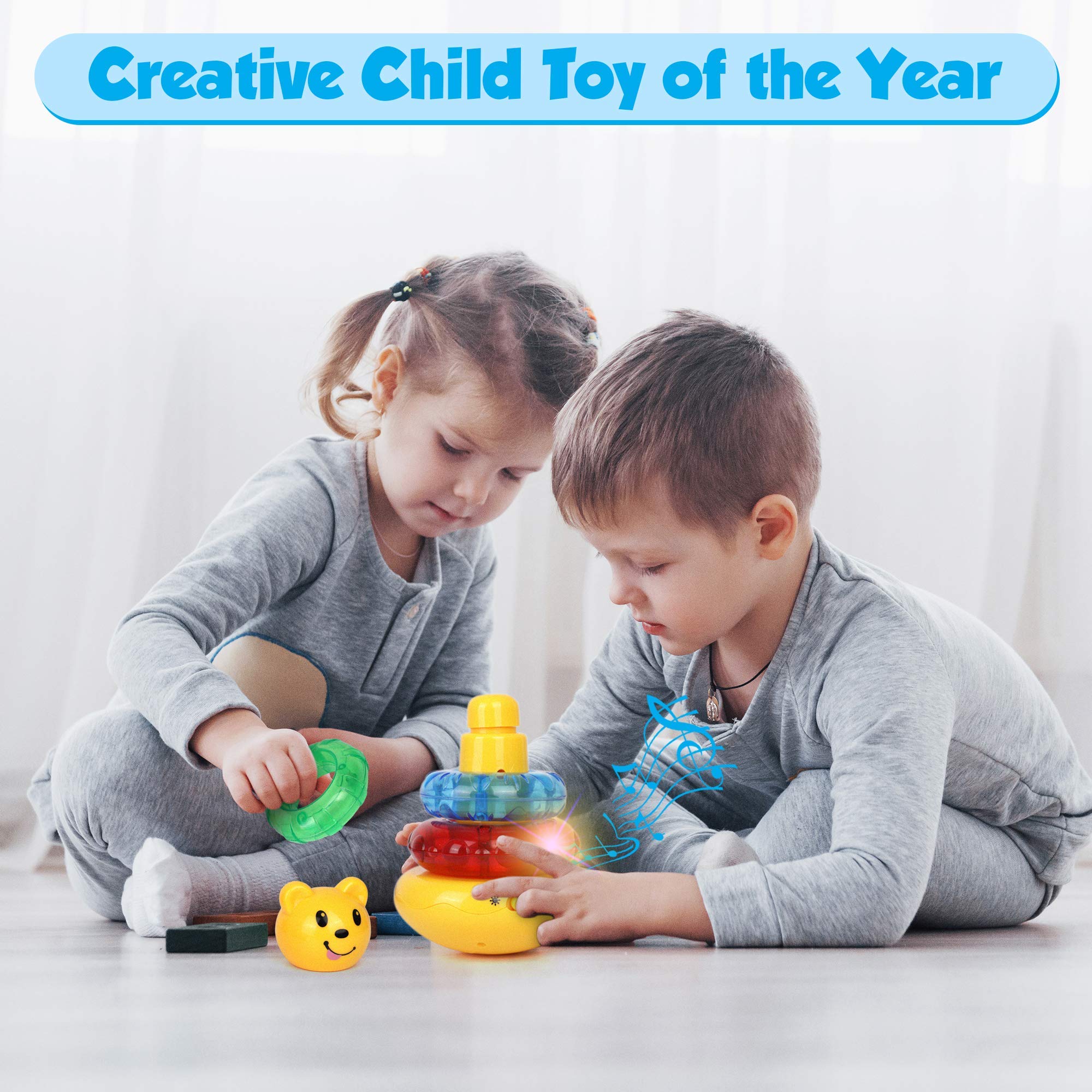 Playkidz Musical Bear Ring Stacker, Stacking Rings Toy with Lights and Sounds for Toddlers - Sensory and Educational Toy for Girls and Boys, Great Birthday Gift