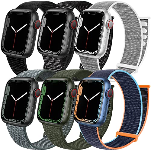 6 Pack Sport Loop Band Compatible with Apple Watch Band 49mm 45mm 44mm 42mm iWatch Ultra Series 8 7 6 5 SE 4 3 2 1 Strap Nylon Weave Women Men Stretchy Braided Wristband Breathable, 45 44 42mm (A)
