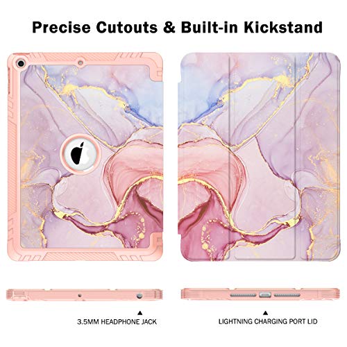 PIXIU Compatible with Pad 9.7 inch Case with Pencil Holder,pad 6th /5th Generation Cases,Full Body Protective Folio Leather Smart case Cover with Wake/Sleep Feature (Purple Marble)