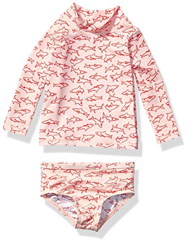 Amazon Essentials Baby Girls' UPF 50+ 2-Piece Long-Sleeve Rash Guard Set, Pink Shark, 3 Months