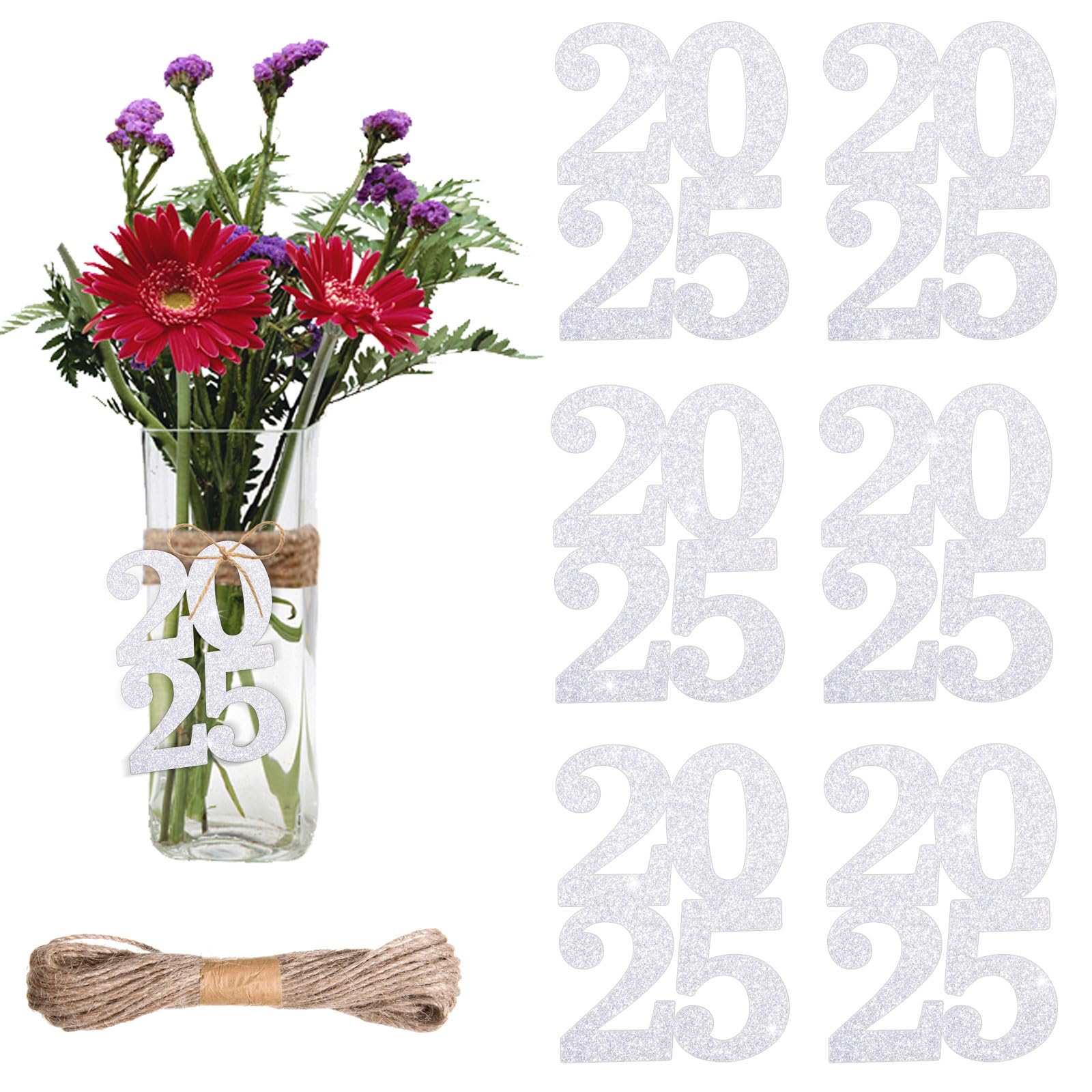 24 Pieces Glitter 2025 Cutouts Tags Decorations Double Side 2025 Graduation Cutouts 2025 Graduation Centerpiece 2025 New Year Decorations for Graduation New Year Party Supplies Favor(Silver, 2025)