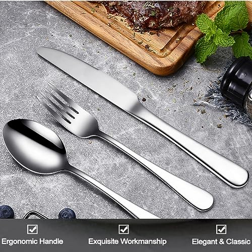 49-Piece Silverware Set with Flatware Drawer Organizer, Durable Stainless Steel Cutlery Set for 8, Mirror Polished Kitchen Utensils Tableware Service with Steak Knives Dinner Fork Knife Spoon & Tray