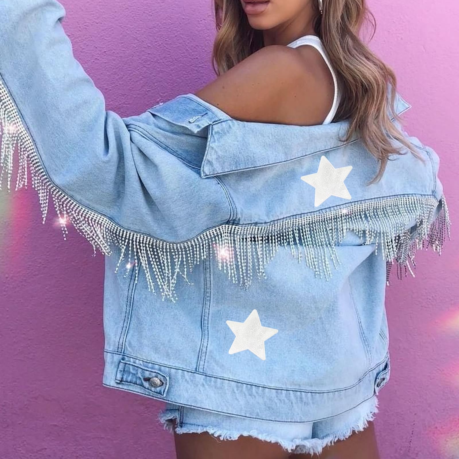20Pcs Sequin Star Iron on Patches Shiny Stars Patches Embroidery Sequin Patches for Clothes Hats Backpacks Costume