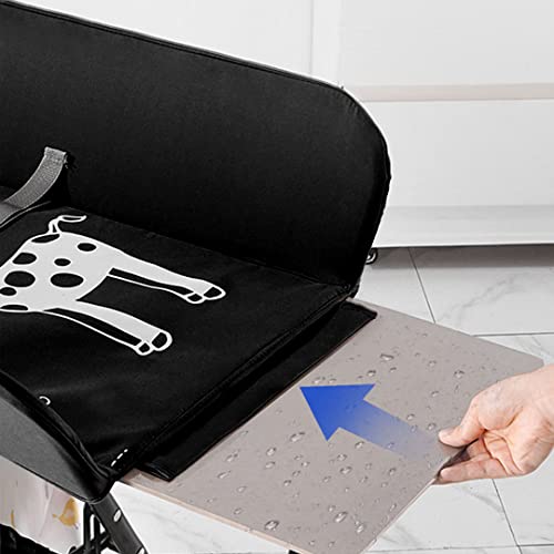 Baby Changing Table Portable Folding Diaper Changing Station with Wheels, Adjustable Height Mobile Nursery Organizer with Safety Belt and 2 Large Storage Racks for Newborn Baby Infant (Black)