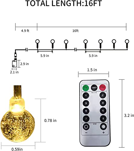 2 Pack Globe String Lights Battery Operated Christmas Balls Lights,16FT 40 LED Twinkle String Light 8 Modes with Timer Remote Control for Indoor Outdoor Patio Bedroom Christmas Tree Tent Decor
