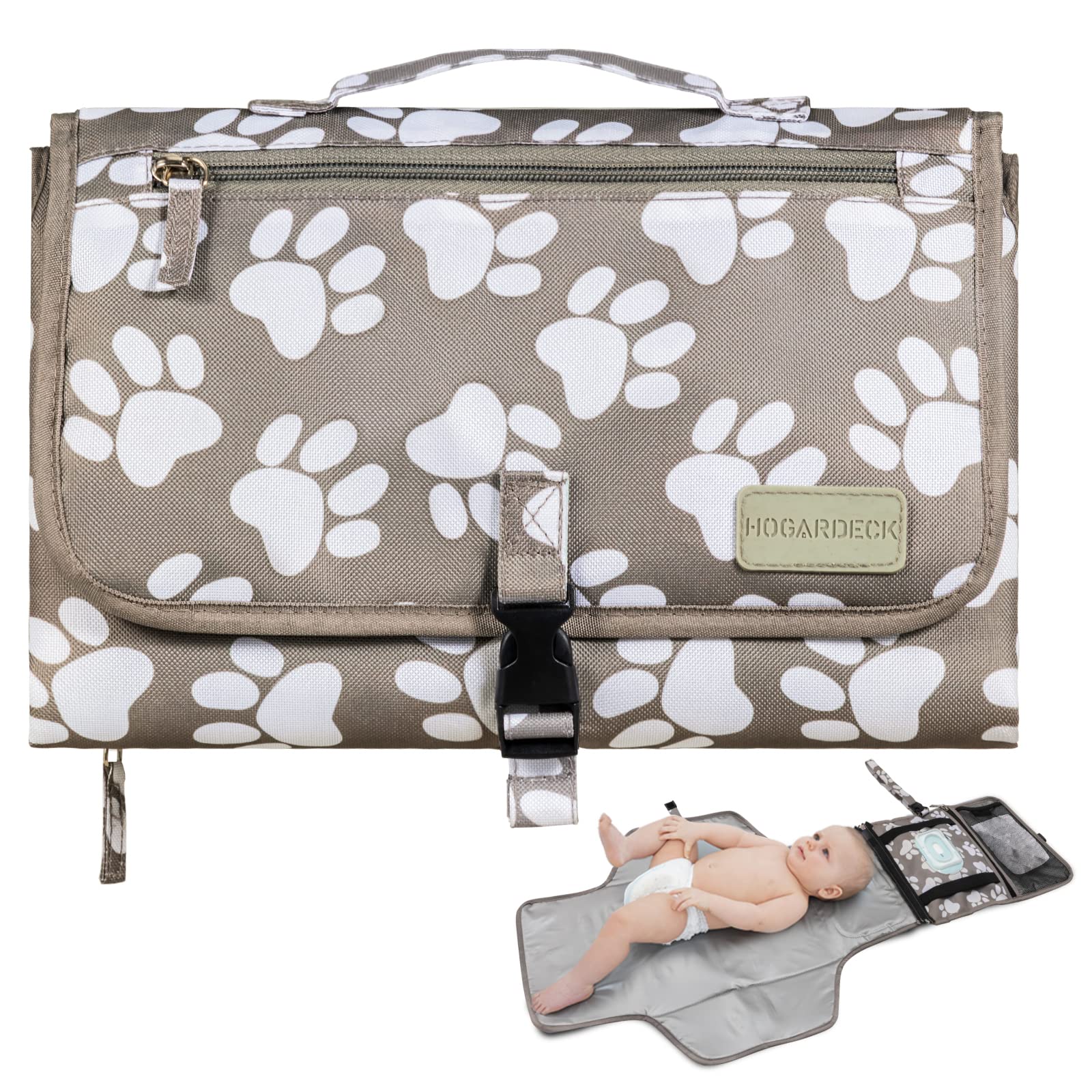 Portable Baby Diaper Changing Pad, hogardeck Waterproof Travel Changing Table Pad for Newborn, Extended Cushioned Changing Mat with Head Pillow and Baby Stuff Pockets, Baby Shower Gifts