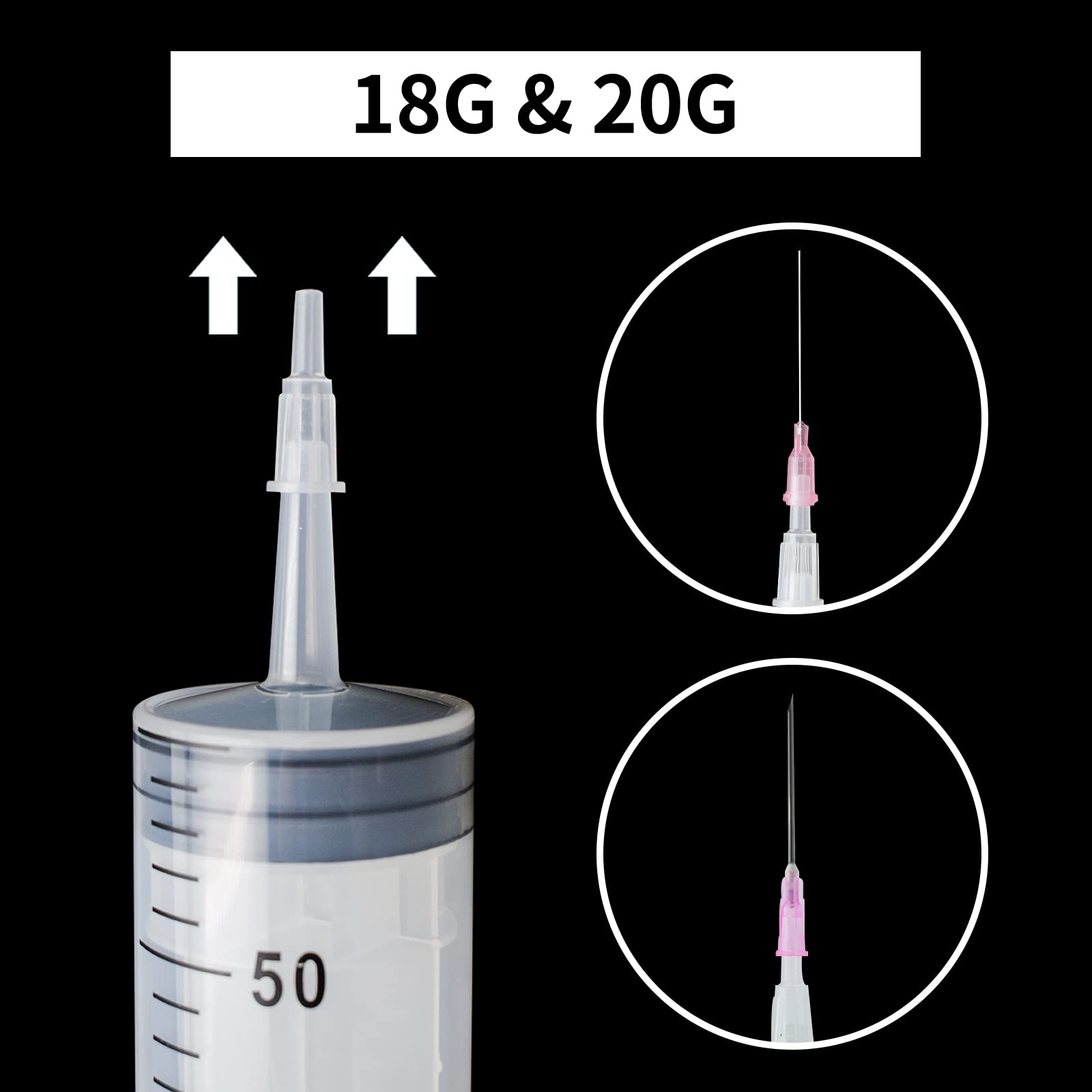 2 Pack 250ml Syringe with 40 Inch Tube and 18Ga 20Ga Dispensing Needle for Scientific Labs, Watering, Refilling