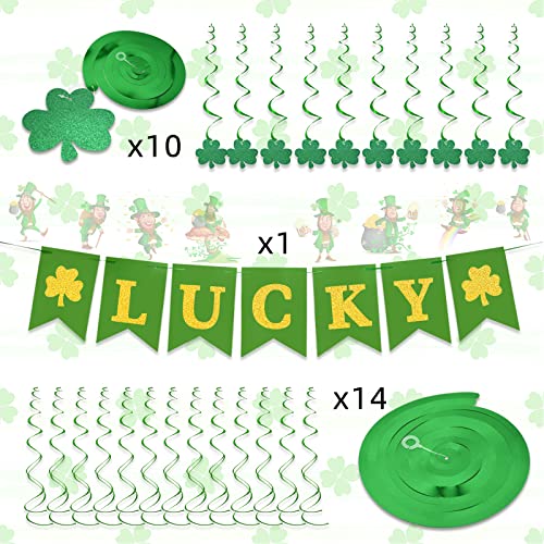 31 Pieces St. Patrick's Day Hanging Swirls Decorations - Green Lucky Banners Garland Hanging Clover Shamrock Swirls Irish Decor for Home Saint Patrick Party Supplies