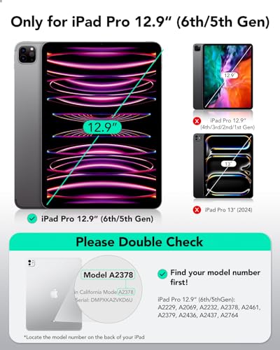 ESR for iPad Pro 12.9 Case (2022/2021/2020, 6th/5th/4th Generation), iPad Air 13 Inch Case 2024 M2, Convenient Magnetic Attachment, 2-Way Stand, Rebound Magnetic Case, Black