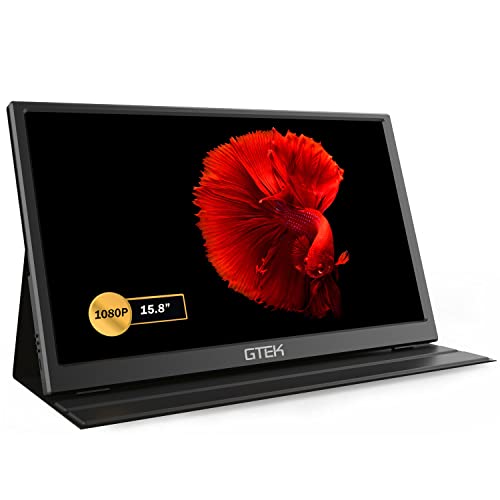 Portable Monitor - GTEK 15.6 Inch IPS Full HD 1920x1080 Screen Speaker, External Dual Computer Display, USB C & Mini HDMI Travel Monitor for MacBook Laptop PC Phone, Includes Smart Cover (Renewed)