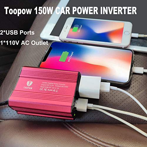 150W Power Inverter/Car Inverter DC 12V to 110V AC with 3.1A Dual USB Car Adapter 1 Outlet Converter Power Inverter