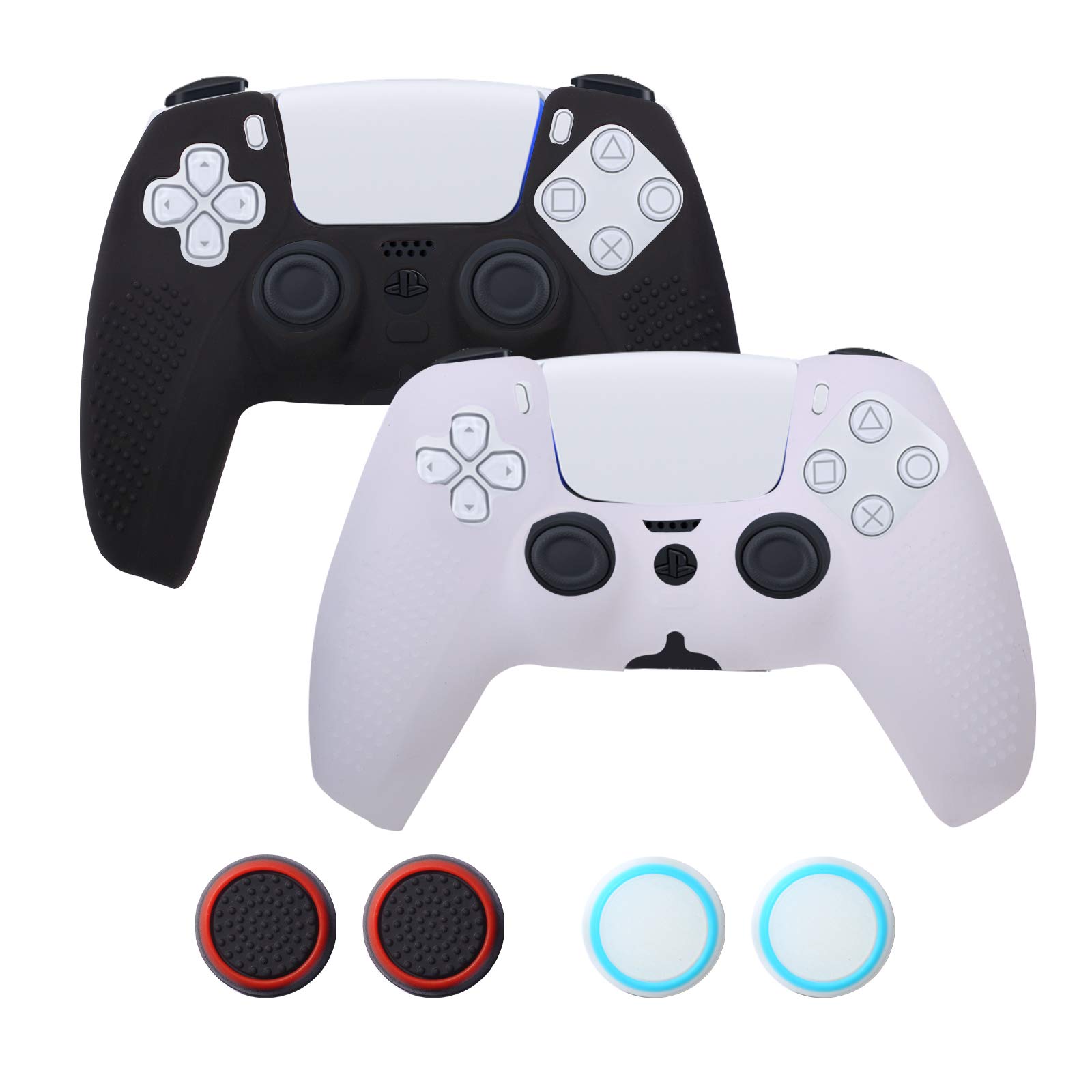 2 Pack PS5 Controller Grip Covers with 4 Thumb Stick Caps, Anti-skid Silicone Protective Cases for PlayStation 5 DualSense Wireless Controller with Silicone Joystick Caps in 2 Different Colors