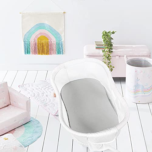 AMROSE Heavenly Soft Microfiber Bassinet Sheets, Fit for Halo Bassinest Swivel Sleeper, 2 Pack Hourglass Bassinet Mattress Sheet Set for Boys Girls, White & Gray