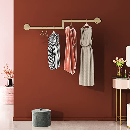 31.5“Boutiques Gold Clothing Rack Wall-Mounted Clothes Rack Hanging Bar Retail Display Garment Rack Wedding Dress Organizer Clothing Store Clothes Hanging System Metal Rod Towel Rack Vintage Pipe