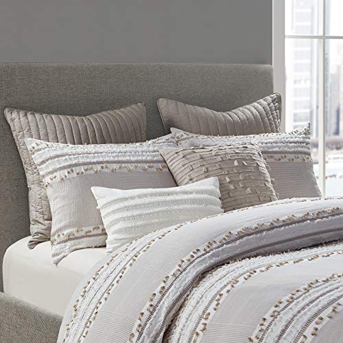 INK+IVY 100% Cotton Comforter Set Trendy Stripe Textured Design, Modern Down Alternative, All Season Cozy Bedding with Matching Shams, King/Cal King, Taupe Jacquard Stripes