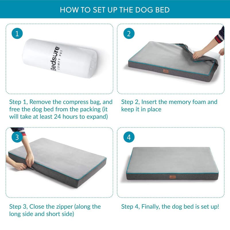 Bedsure Memory Foam Dog Bed for Large Dogs - Orthopedic Waterproof Dog Bed for Crate with Removable Washable Cover and Nonskid Bottom - Plush Flannel Fleece Top Pet Bed, Grey