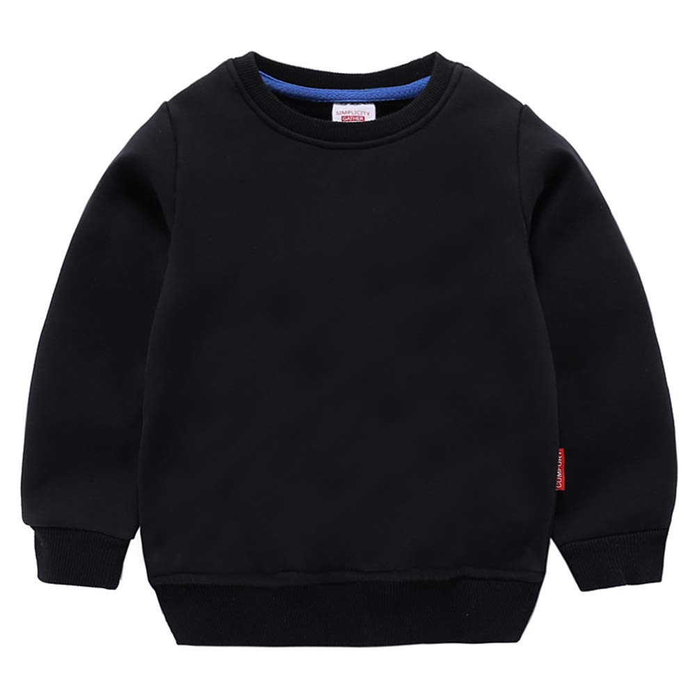 DCUTERQ Boys' Crewneck Thin Sweatshirt Girls Sport Long Sleeve Cotton Pullover Tops Kids Toddler Solid T-Shirt Black 3T