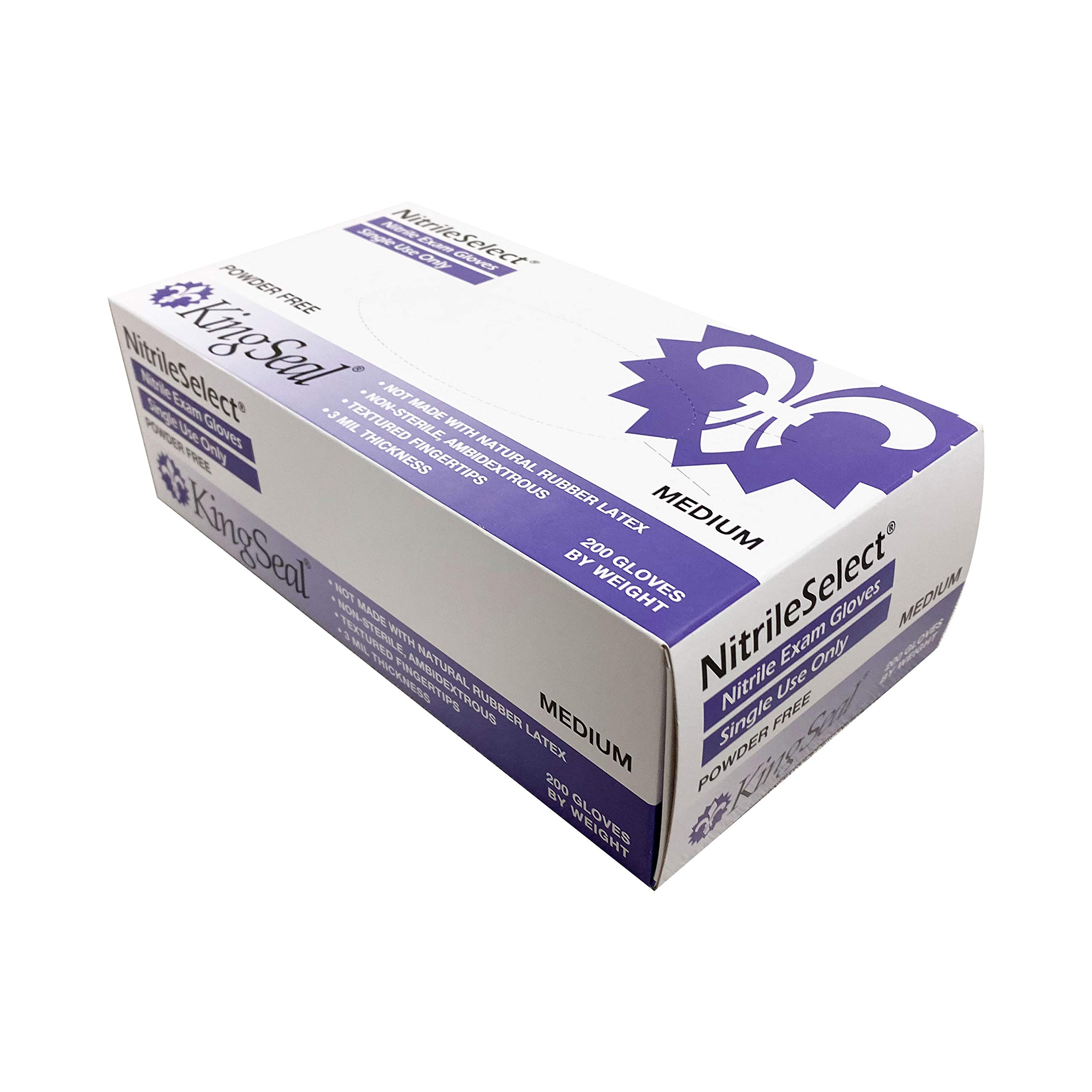 KingSeal 200 Pack LARGE NitrileSelect Exam Gloves, Medical Grade, Powder Free, 3 MIL Thickness, Violet Blue - 1 Box of 200 Gloves By Weight (200 Count)