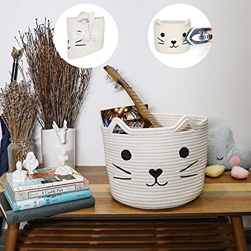 Small Cat Cotton Rope Basket Baby Basket for Nursery | Hombins Woven Basket Cute Kids Basket for Organization Stuffed Animal Storage Hamper for Pen, Tissue, Candy, 8''X7''