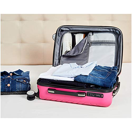 Amazon Basics Geometric Travel Luggage Expandable Suitcase Spinner with Wheels and Built-In TSA Lock, 21.7-Inch - Pink