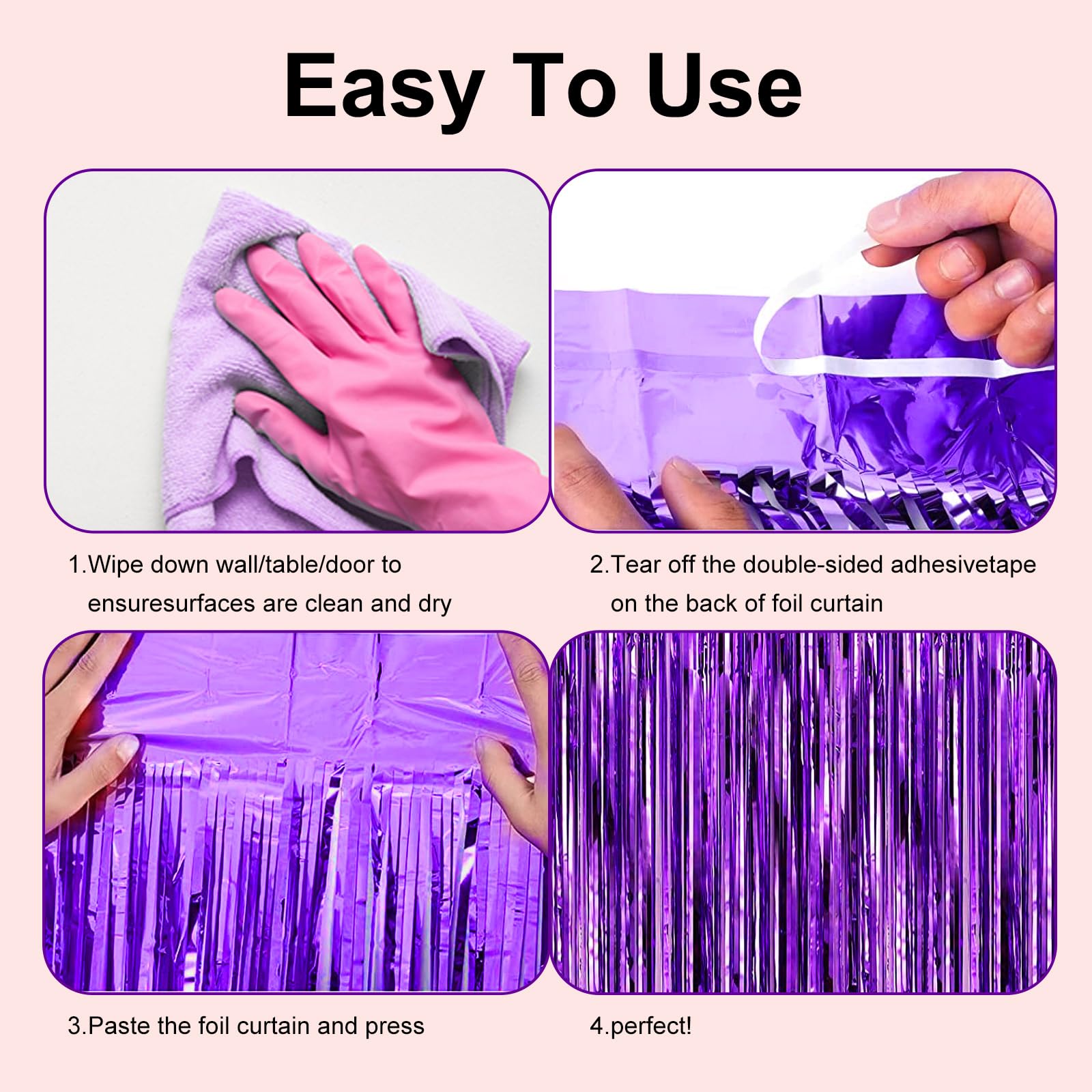 2 Pack 3.2 ft x 9.8 ft Purple Tinsel Curtain Party Backdrop Decorations, Metallic Foil Fringe Backdrop Door for Halloween, Christmas, Birthday Graduat