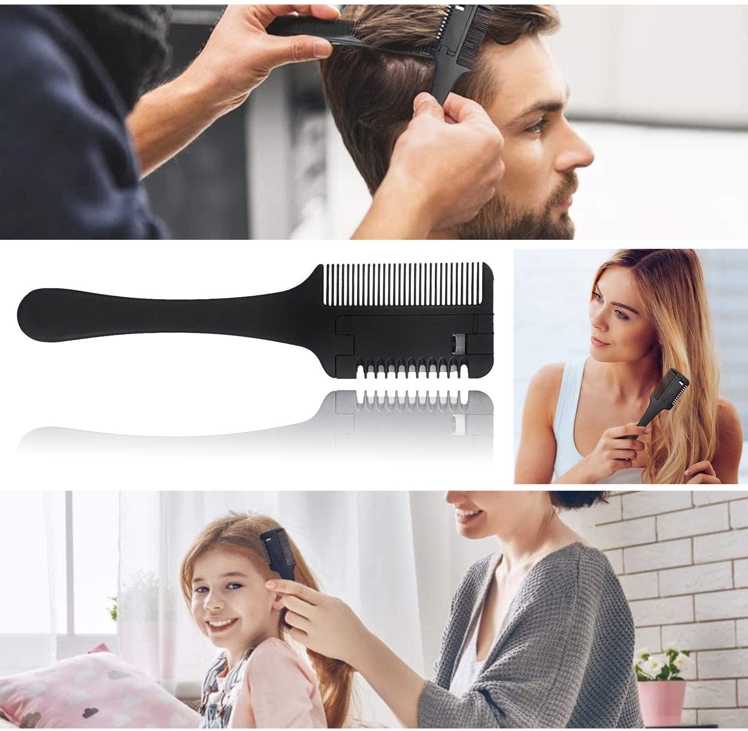 ETERCYCLE Hair Cutter Comb with Extra Razors - Perfect for Men, Women, and Kids - Trim, Thin, and Style with Ease - Sleek Black Design - Hair Cutting and Thinning Tool