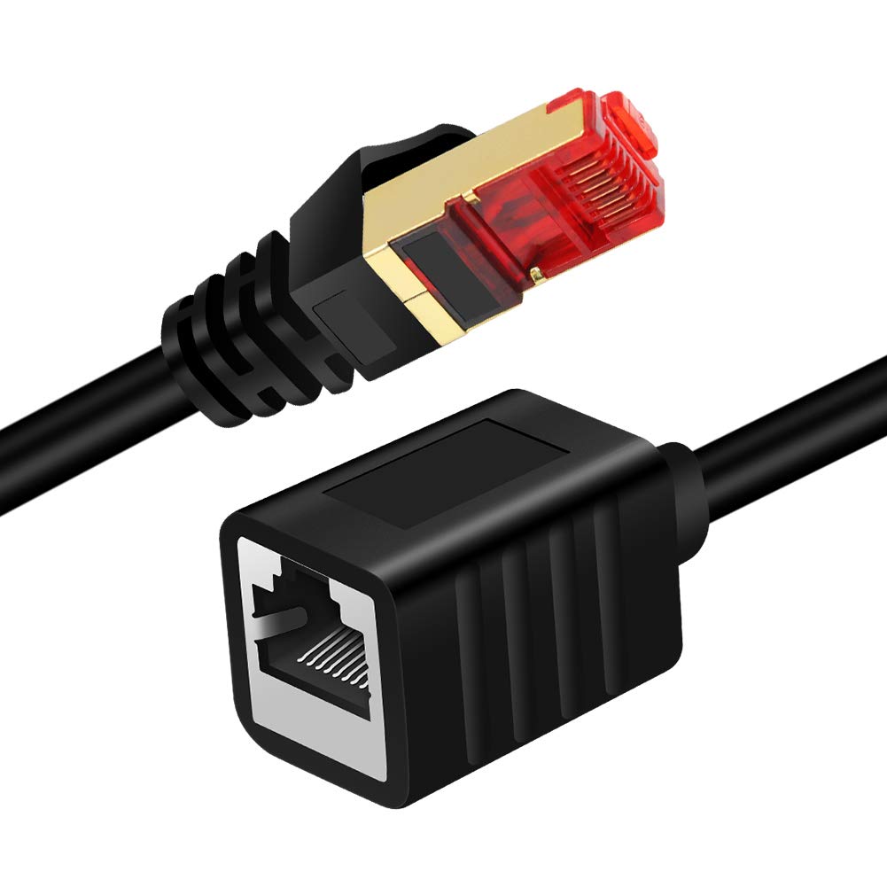 Ethernet Extension Cable 12 ft,Yeung Qee Shielded Network Cat7 Ethernet Extender Cable Adapter RJ45 Cords Shielded Male to Female Connector (12FT/4M)