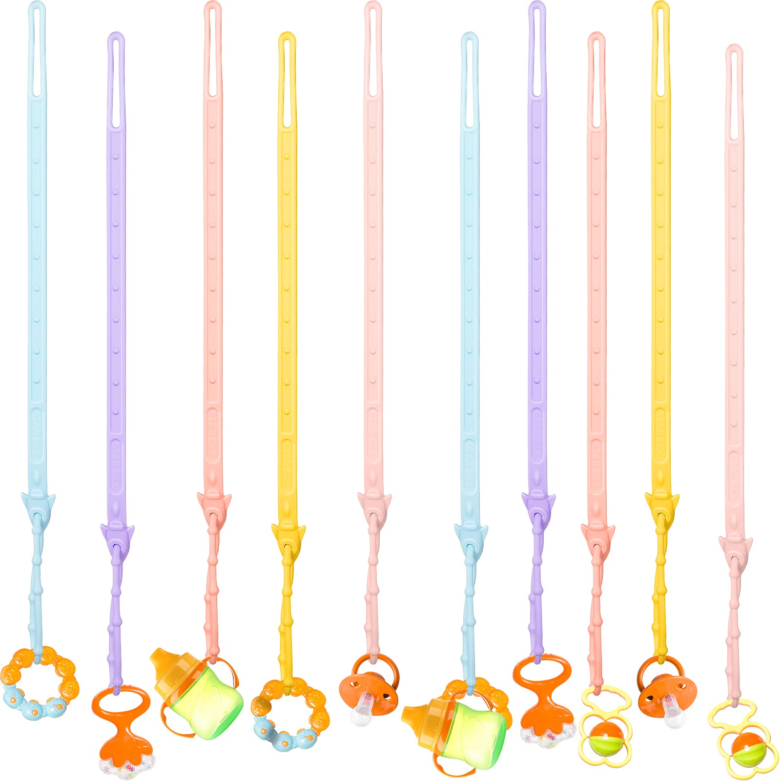 Nuanchu 10 Pcs Toy Straps for Baby, Silicone Set Pacifier Clip, Applies to Car Seat Toy, Teether Toy, High Chair, Stroller Accessories, Baby Toy Clips, Cribs, Rocking Chair