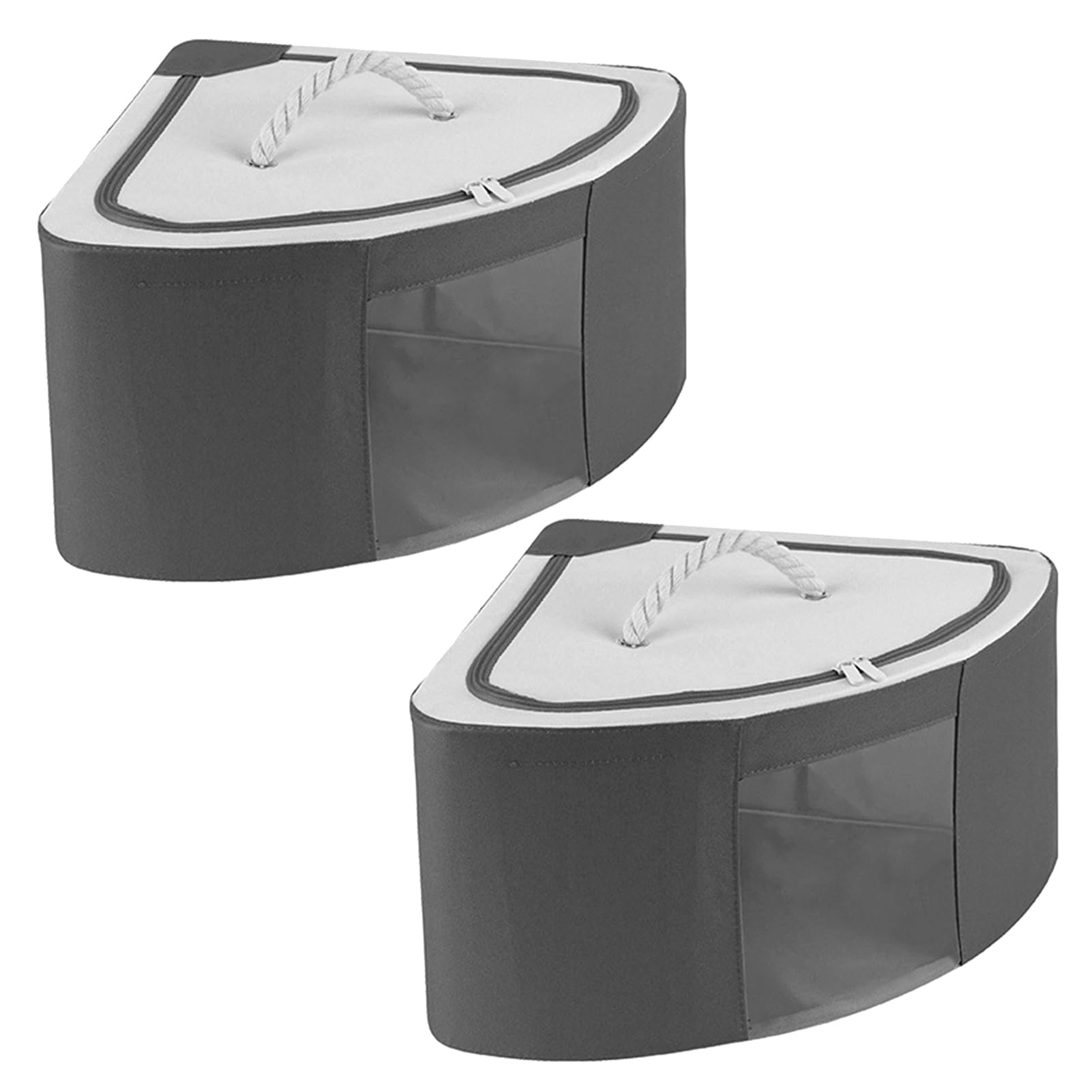 2PCS Corner Baskets Triangle Storage, Fan Shaped Storage Box with Lid and Handle, Foldable Storage Bins, Waterproof Oxford Cube Boxes, Large Capacity Storage Container for Bedroom Office(Dark gray-S)