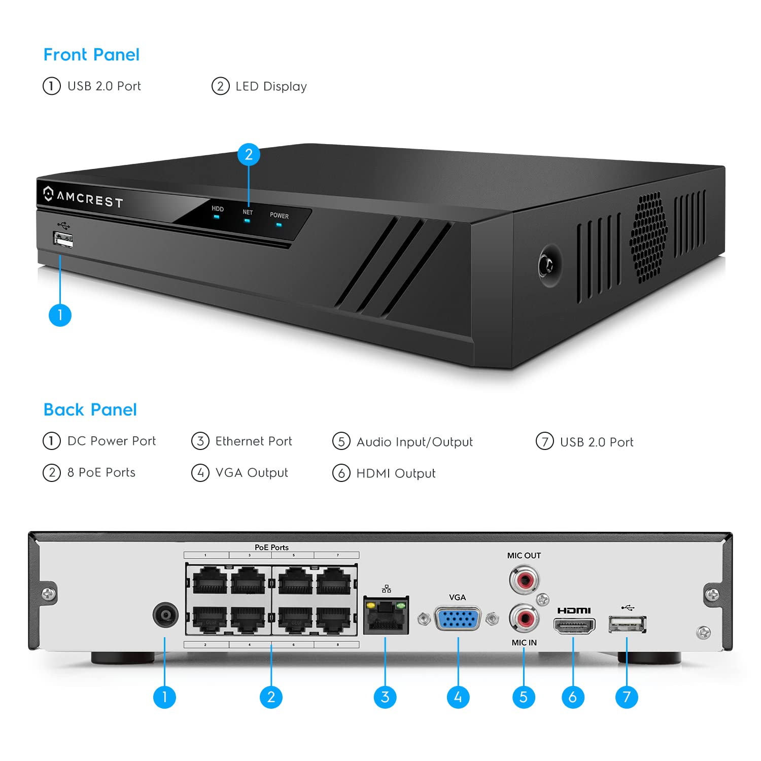 Amcrest 4K 8CH Security Camera System w/ 4K (8MP) NVR, (4) x 4K (8-Megapixel) IP67 Weatherproof Metal Dome POE IP Cameras (3840x2160),Pre-Installed 2TB Hard Drive, NV4108E-HS-IP8M-2493EW4-2TB (White)