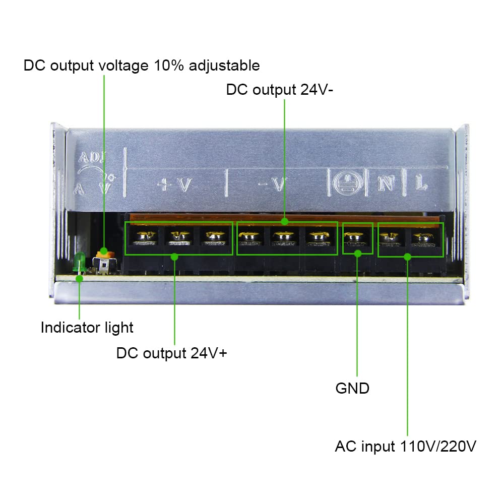 ALITOVE DC 24V 15A 360W Power Supply Universal Regulated Switching Transformer Adapter LED Driver 110V/220V AC Input for LED Strip CCTV Radio