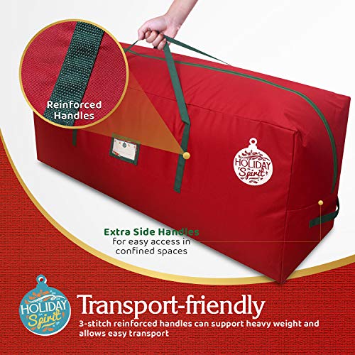HOLIDAY SPIRIT Christmas Tree Storage Bag, Heavy-Duty 600D Oxford Material with Durable Reinforced Handles & Zipper, Waterproof Dust Protection (Red, Fits a 9FT Tree)