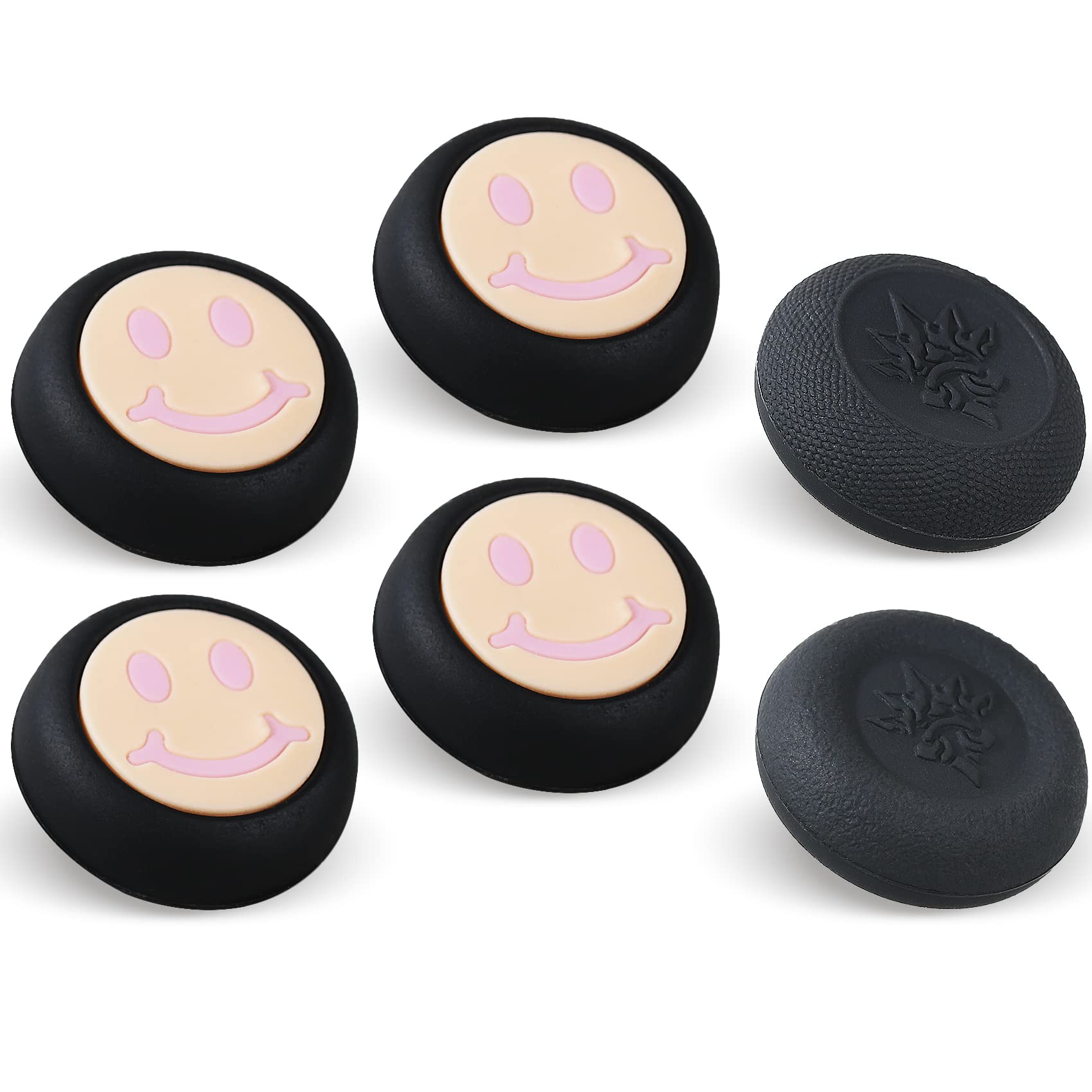 9CDeer Performance Joystick Analog Stick Thumb Grips Set of 6 Compatible with PS5, PS4, Xbox Series X/S Xbox One, Switch Pro Controller smileface Black & Pink