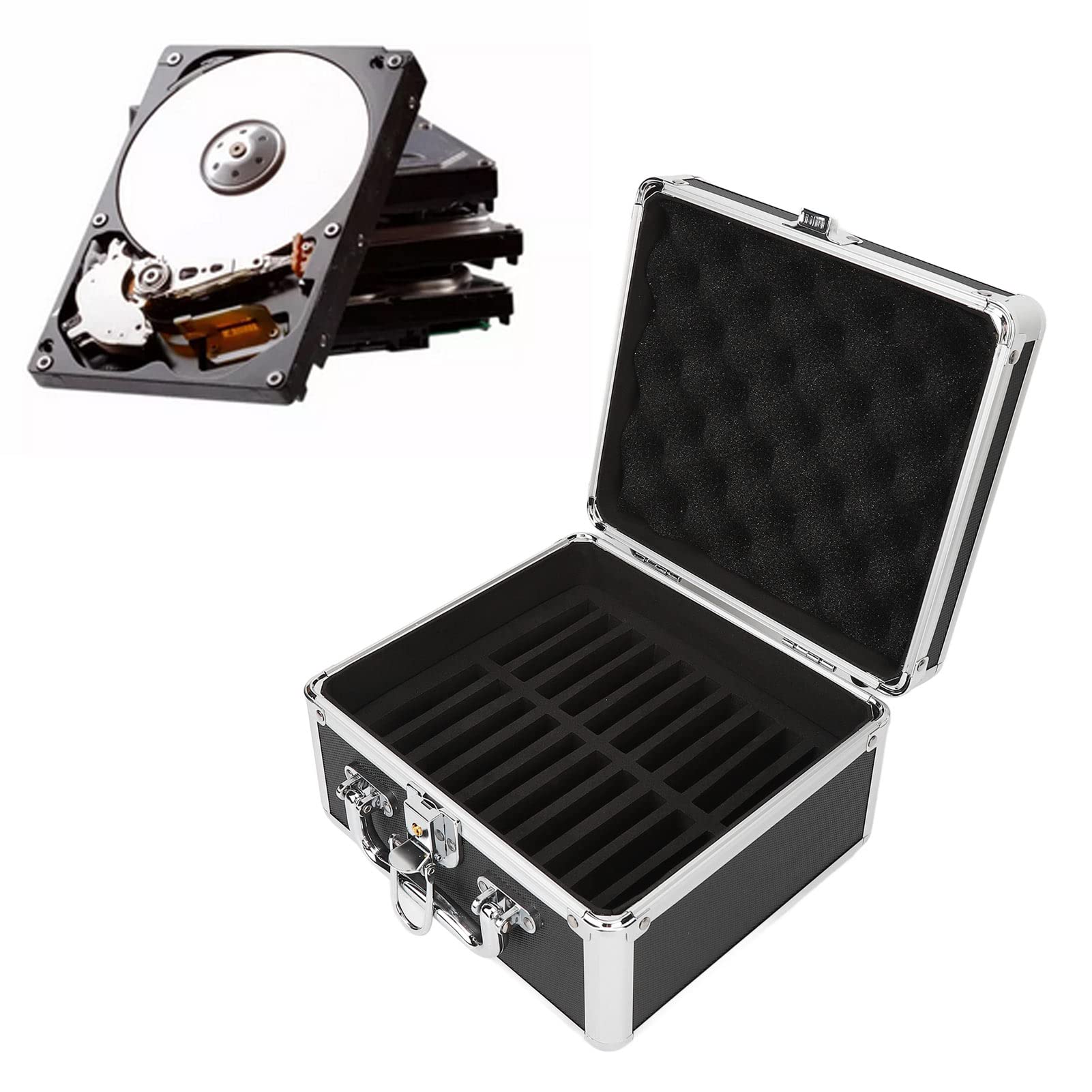 20 Bays Double Protection Hard Drive Protection Box with Security Lock,2.5in Handle HDD Storage Box Suitcase,Fit for Internal Hard Drive