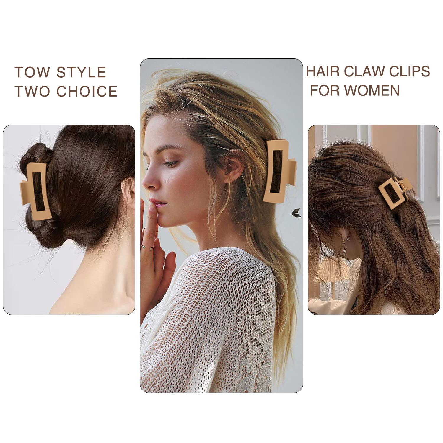 12 Pack Hair Clips,Large Rectangle For Women(4in),Medium Square Claw for Thin Hair(2in),Matte claw Thick Hair, Neutral Colors and Strong Hold Jaw clips.