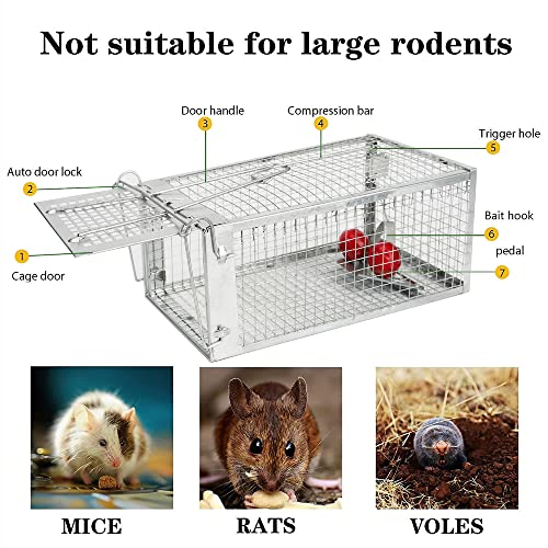 2 Pack Humane Rat Traps, Live Small Mouse Traps Catch and Release for Indoor Outdoor, Small Animals Traps, Easy to use, Pet Safe Medium Size ( 10.6"x 5.5"x 4.5" )