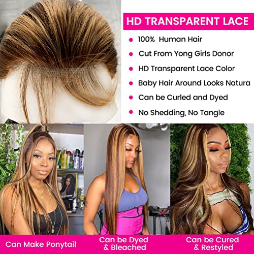 Manhoter Highlight Ombre Lace Front Wigs Human Hair Pre Plucked 18 Inch