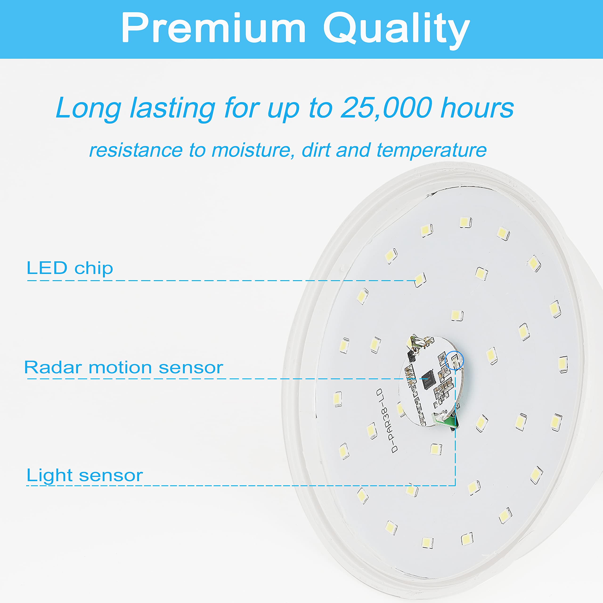 Motion Sensor Flood Light Bulb Outdoor, 15W (100-Watt Equivalent) E26 PAR38 LED Bulb with Radar Detector and Dusk to Dawn Sensor, 1500lm Motion Activated Security Light Bulbs, 3000K Warm White, 2 Pack