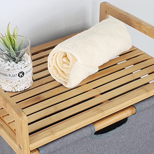 Basket Storage Drawers Unit 3-Tier Laundry Basket Bathroom Dresser Tower Organizer with Bamboo Frame and Pull-Out Fabric Baskets