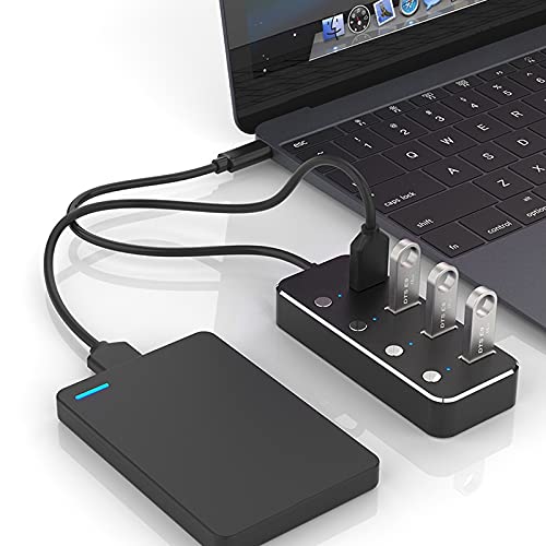 WJCCY Aluminum Alloy 4 Port USB 3.0 Hub Sub-Control Switch HUB 60/120cm Cable Upto 5Gbps Splitter (Color : Silver)