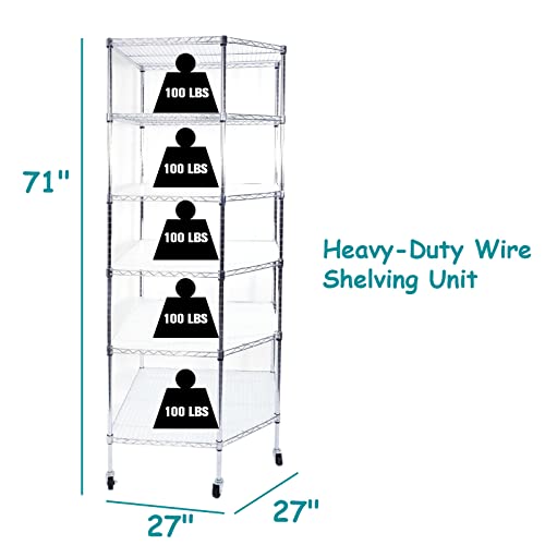 BELANITAS 6 Shelf Corner Wire Shelf Corner Metal Shelf Storage Steel Shelves for Storage Unit Metal Shelf Wire Rack, 26.77" L x 26.77" W x 70.87" H,Silver