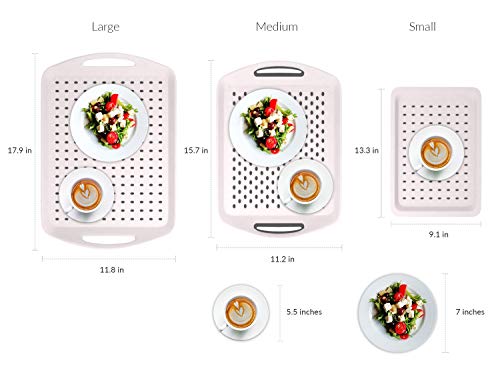 Bravi Kitchen 3PC Anti-Slip Food Serving Tray with Handles 17.9" + 15.7" + 13" Dinner Trays for Lap + Small Drink Tray | Breakfast Tray | Bed Tray | Food Tray | Lap Trays for Eating | Serving Trays