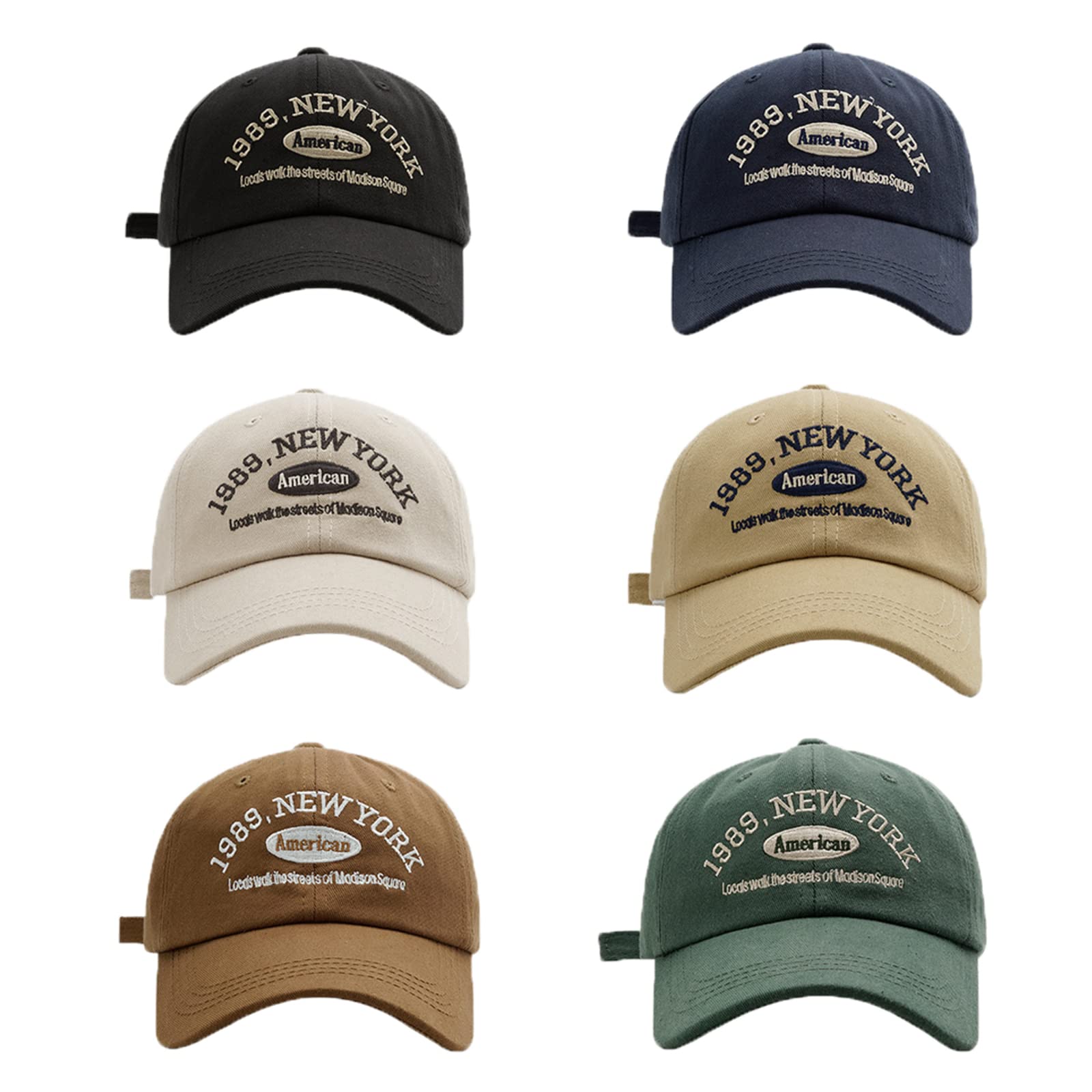 1989 New York Cotton Baseball Cap, Classic Vintage Washed Dad Hat Adjustable Snapback Summer Hats for Men Women Teens Kids Black