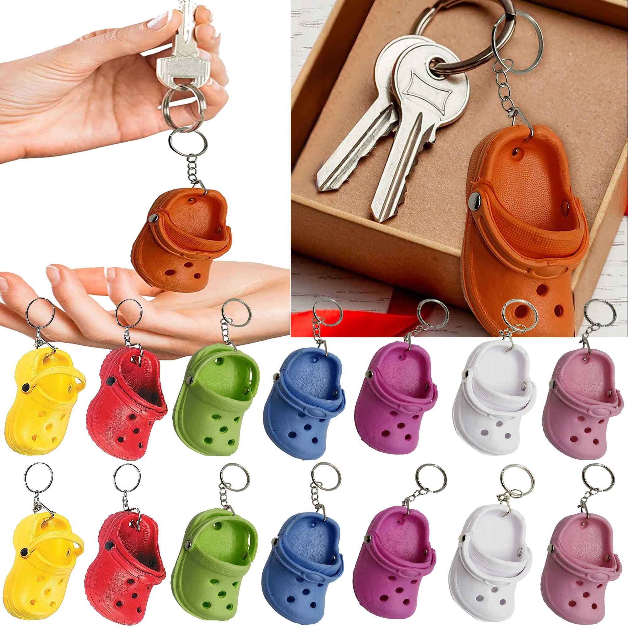14pcs Cute Charms Shoe Keychain, Mini Croc Keychain Shoe Decor Pendant Small Charms DIY Crafting Keychains, Reusable, Easy To Clean