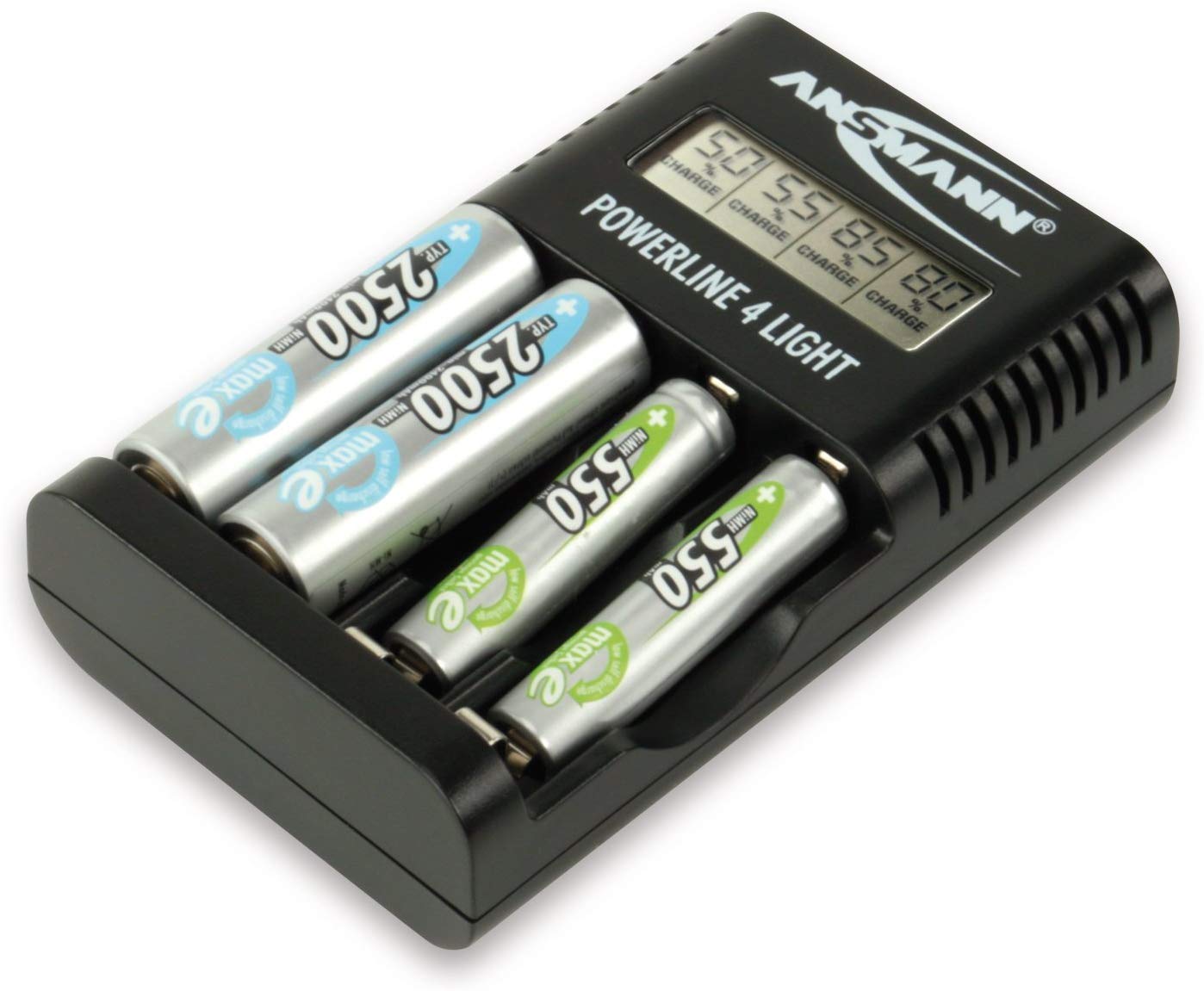 Ansmann 1001-0011-US-590-10 Powerline 4 Light AA/AAA Smart Battery Charger + USB-Port LCD-Display + 4X Fujitsu AA Batteries