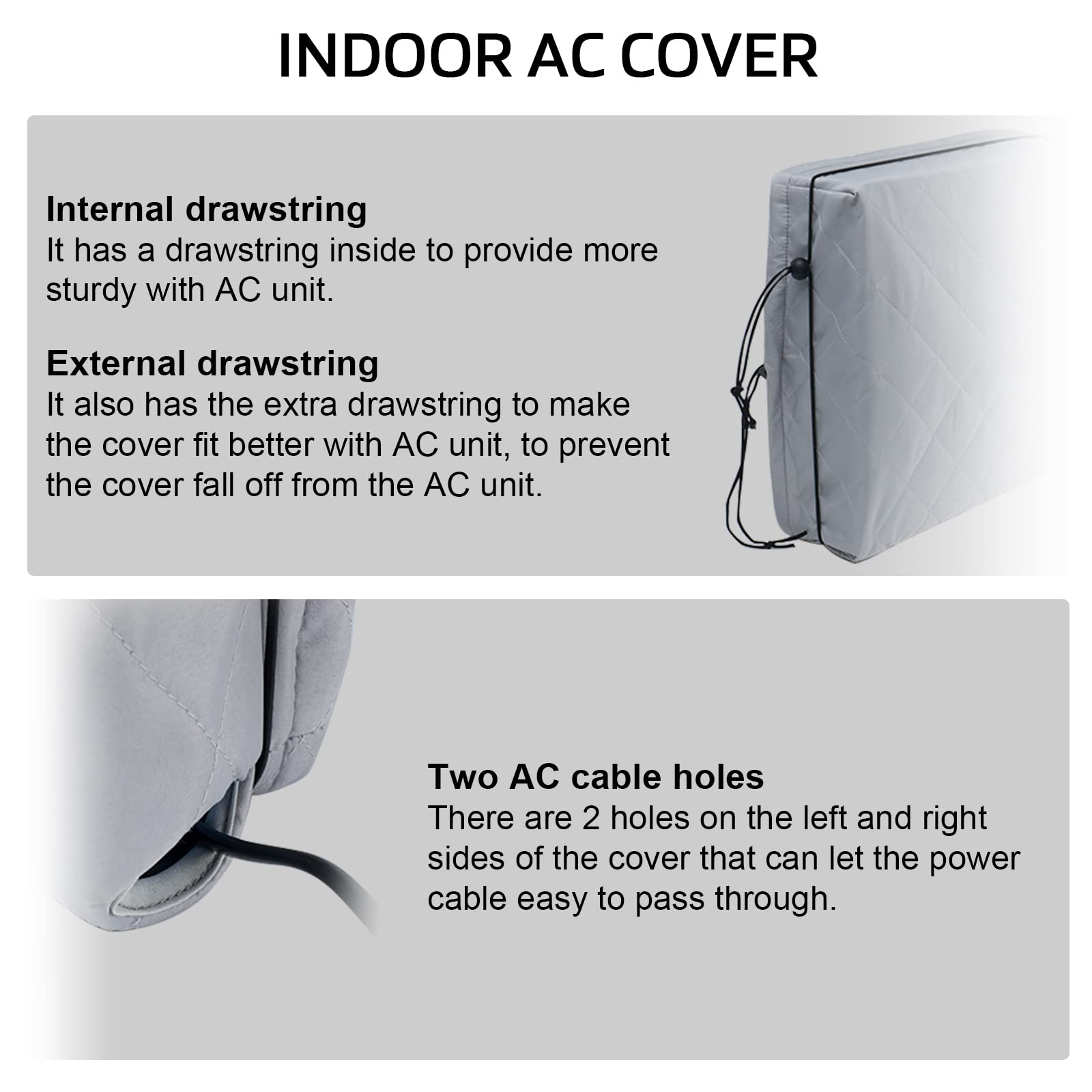 BEWAVE 2 Pack Indoor Outdoor Window Air Conditioner Cover Adjustable Window AC Unit Cover with Drawstring Double Insulation 25"x17"x3.5" for Inside Dust-Proof Waterproof 25.5”x20.5”x18” for Outside