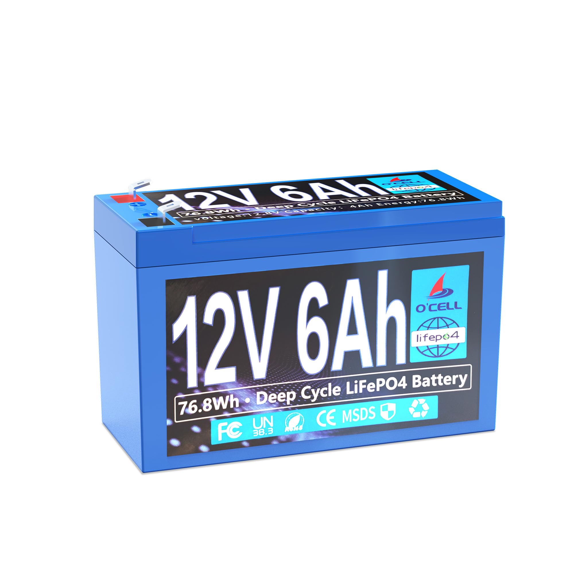 OCELL 12V 6Ah Lithium Iron Phosphate Battery, Rechargeable LiFePo4 Battery with 10 Years Lifetime, Low Self-Discharge for Kid Scooters, Security Alarm, Power Wheel, Fish Finder, Emergency Lighting