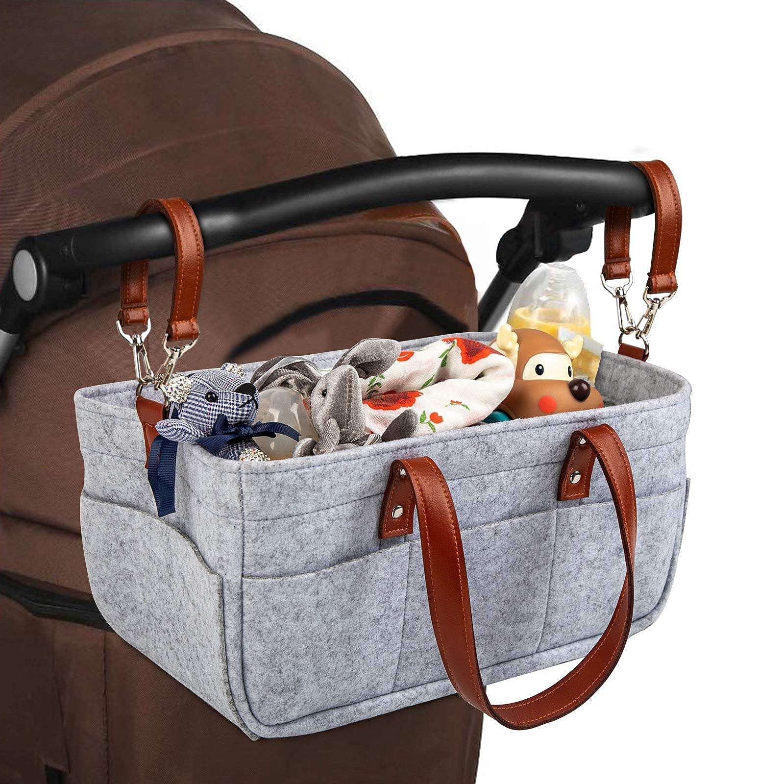 Gfhrisyty Baby Diaper Caddy Organizer for Hanging Portable Nursery Storage Bin Diaper Holder Storage Basket for Car and Baby Shower, Gray